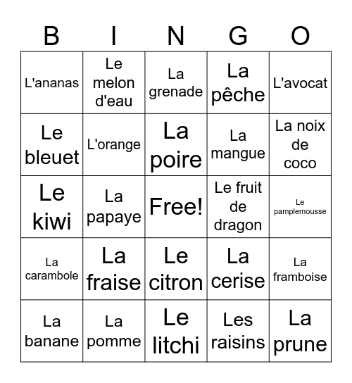 Les Fruits Bingo Card