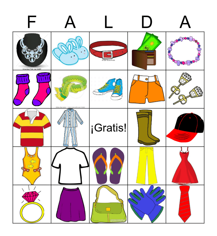 La Ropa Bingo Card