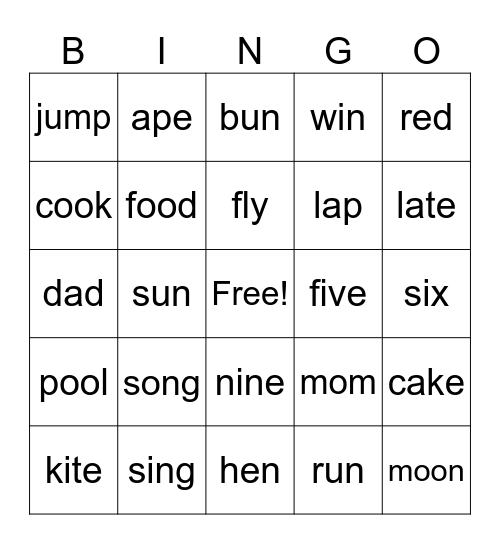 Spell Bingo Card
