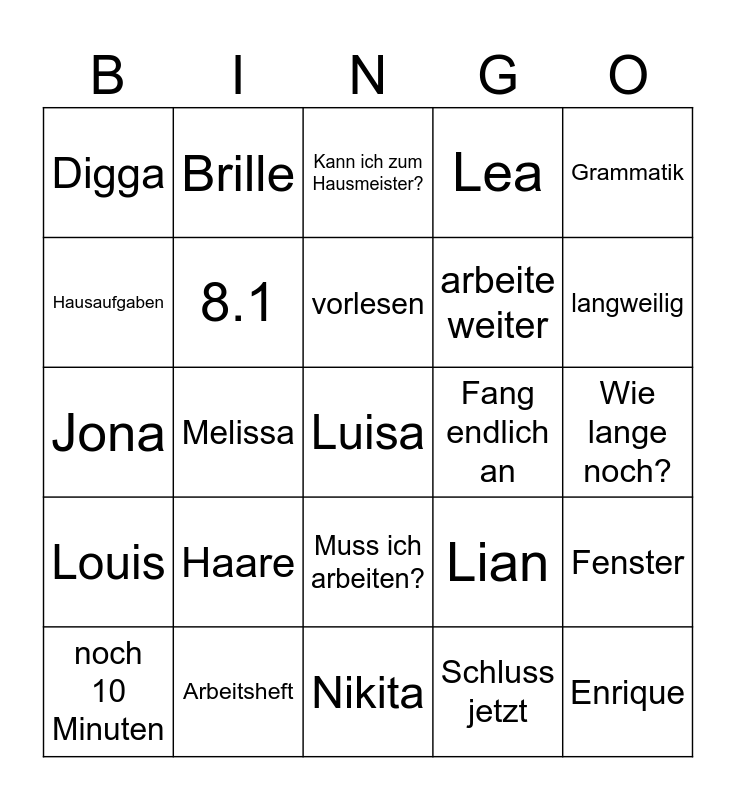 Deutsch 8.1 G Bingo Card