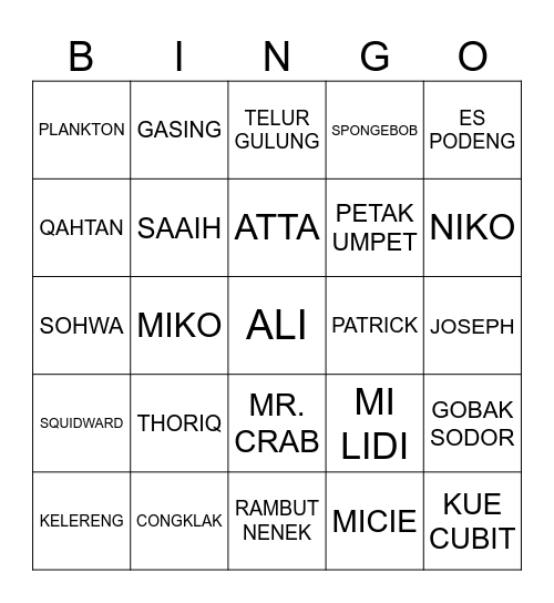 BINGO SWAP WITH ALI Bingo Card