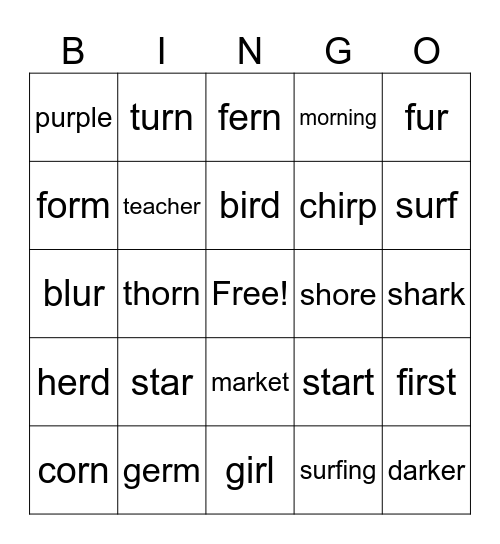 Bossy R Bingo Card