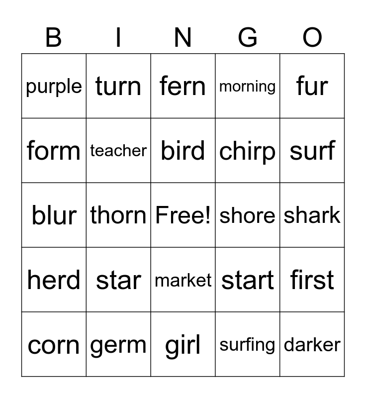 Bossy R Bingo Card