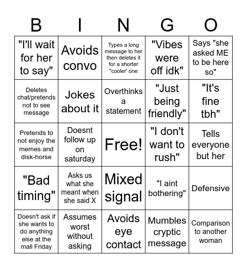Just talk to de woman dawg Bingo Card