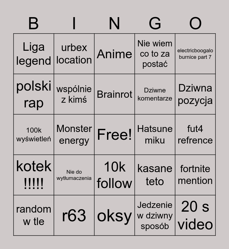 Pianka/mellowi bingo Card