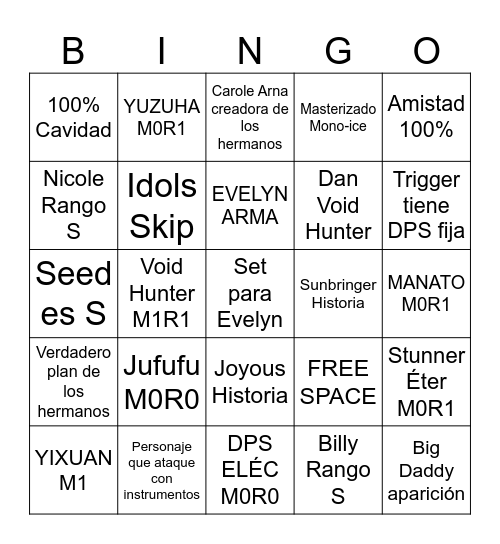 ZZZ 2.X PLAN Bingo Card