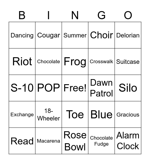 Training Team Bingo Card