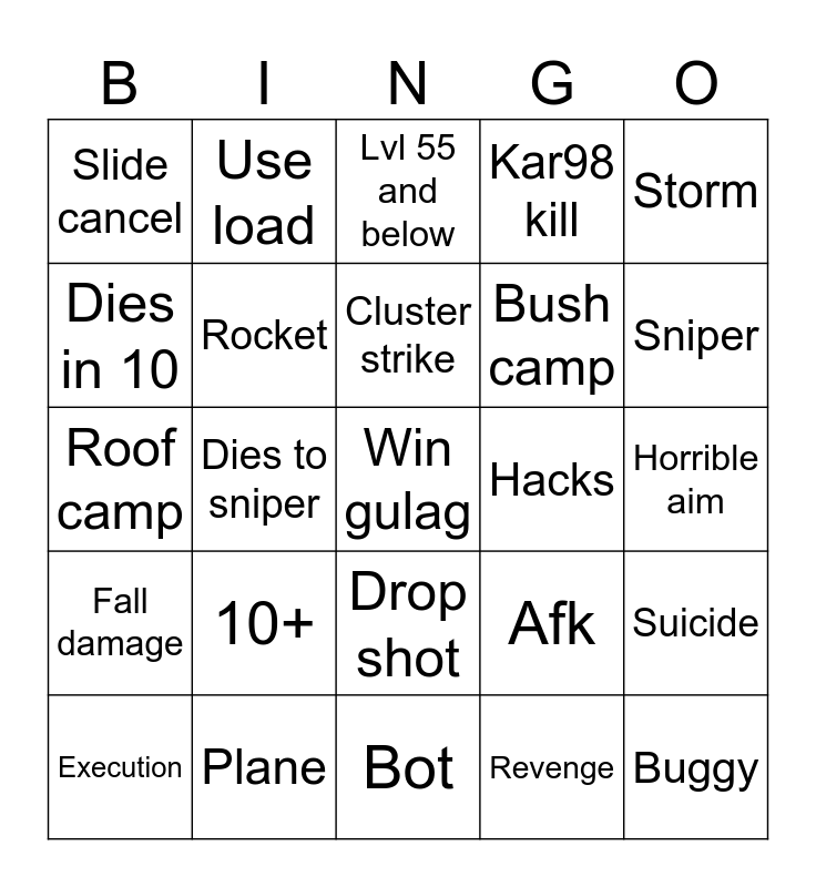Warzone bingo Card