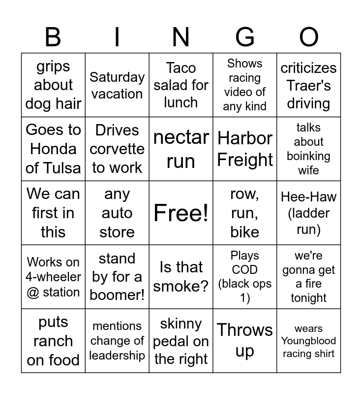Dillon's Perfect Shift Bingo Card