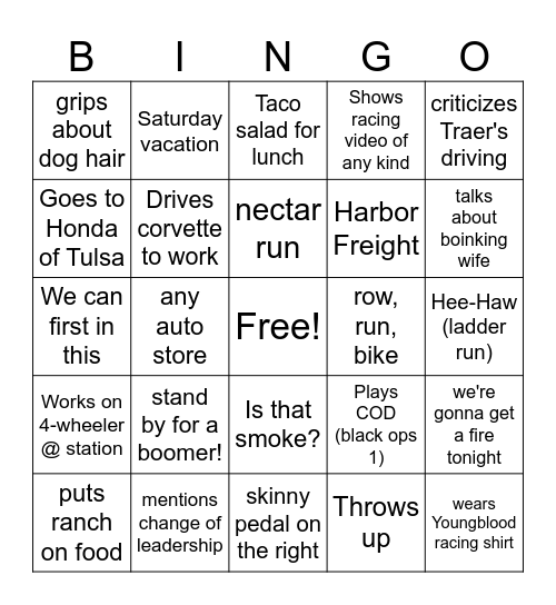 Dillon's Perfect Shift Bingo Card