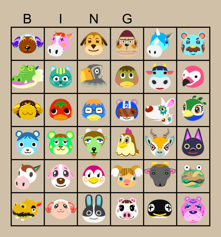 ACNH Villager Hunt Bingo Card