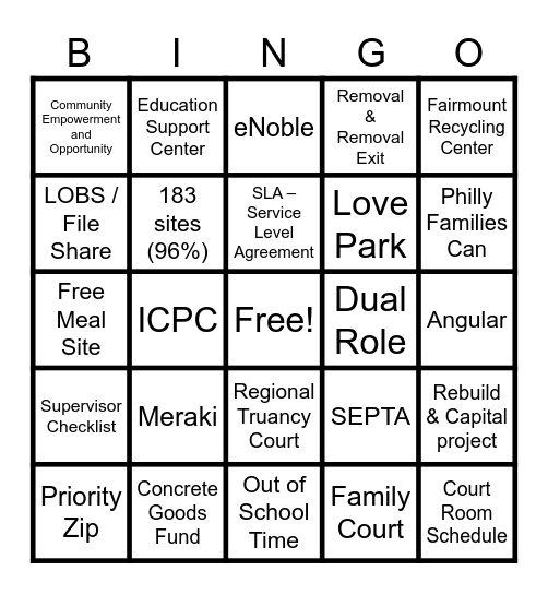 PMT All Staff Bingo Card