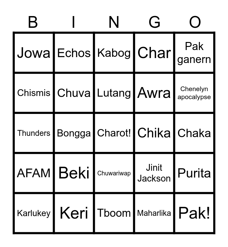 Beki Bingo Card