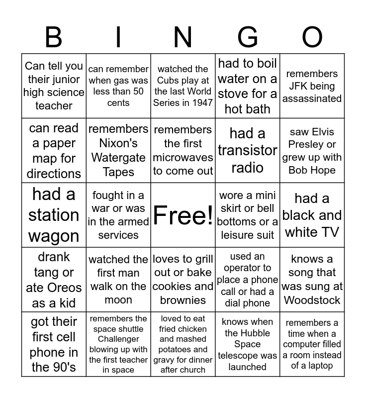 Grandparents Day!!! Bingo Card