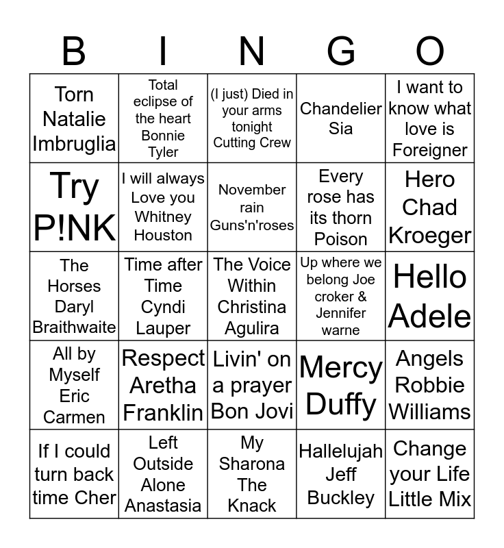 The Final Countdown Bingo Card