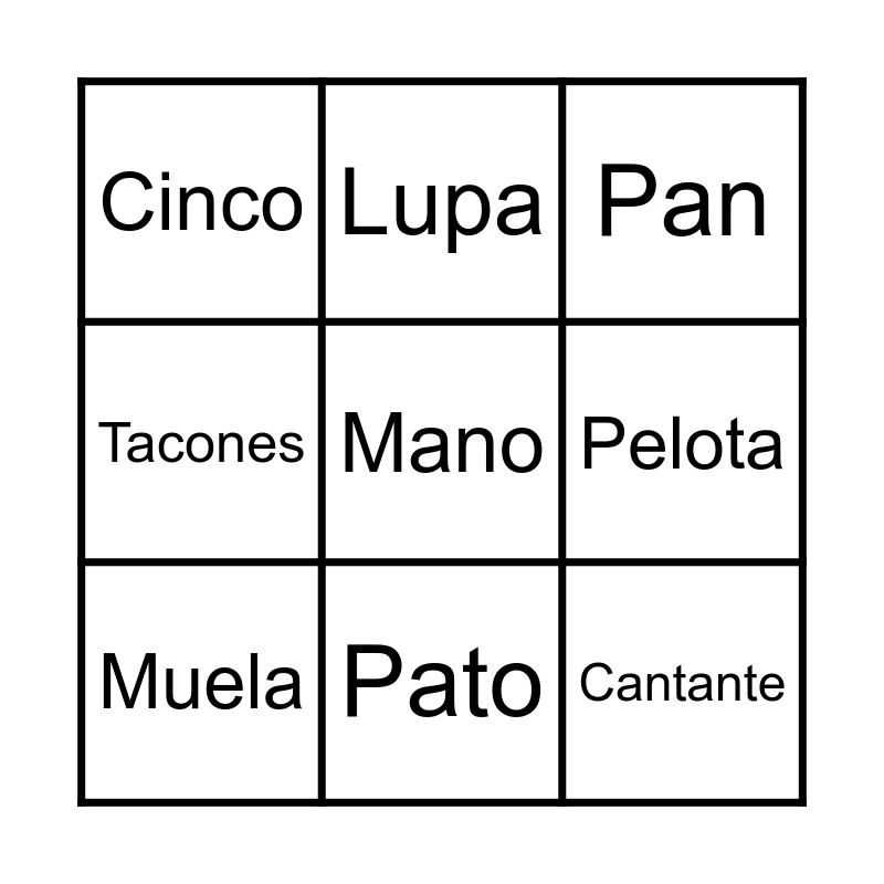 Bingo de palabras Bingo Card