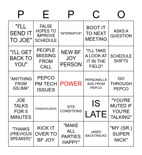 POWER BINGO Card