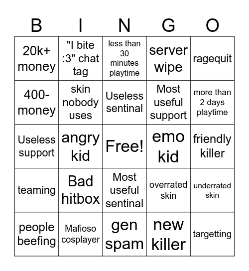 FORSAKEN BINGO Card