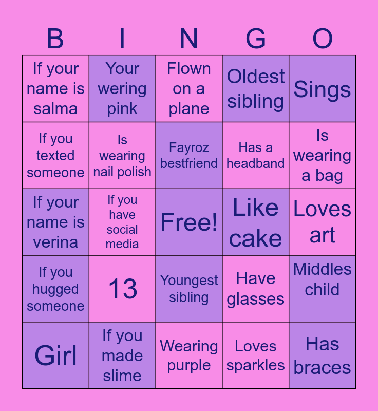 Fayroz Birthday Bingo Card