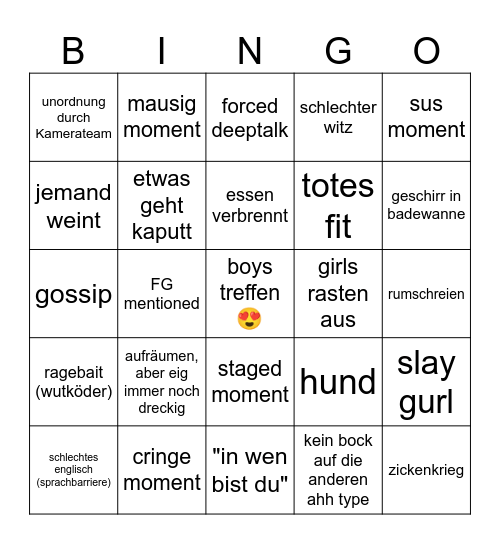 mädchen wg 2025 Bingo Card