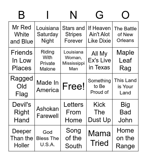 Patriotic Bingo Card
