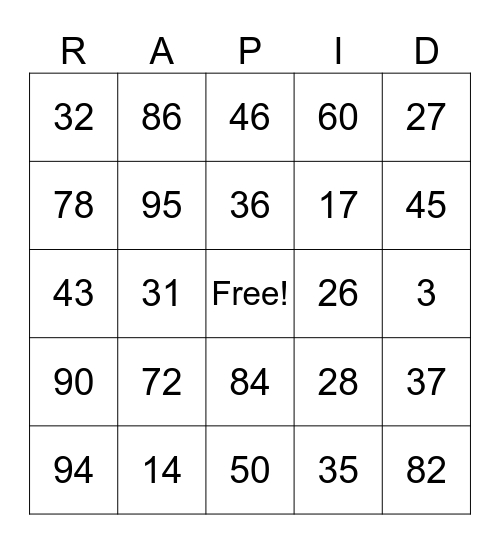 RAPID BINGO! Bingo Card