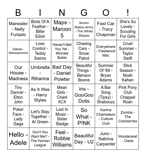 Musical Bingo Card