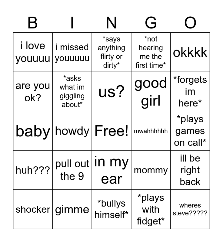 boyfriend bingo Card