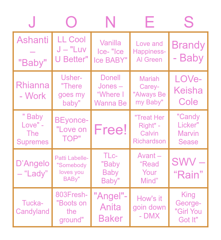 BABY JONES Bingo Card