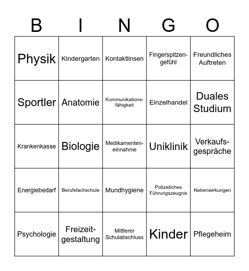 Berufe Bingo Card
