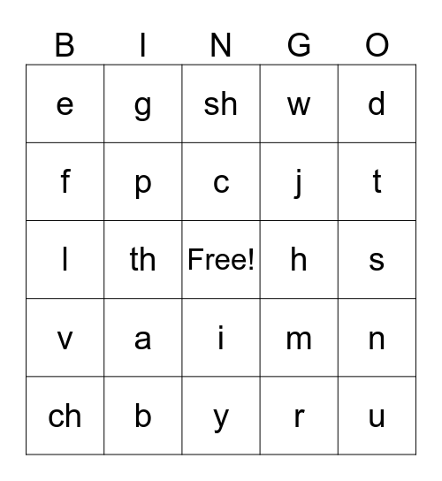 Beginning Sounds Bingo Card