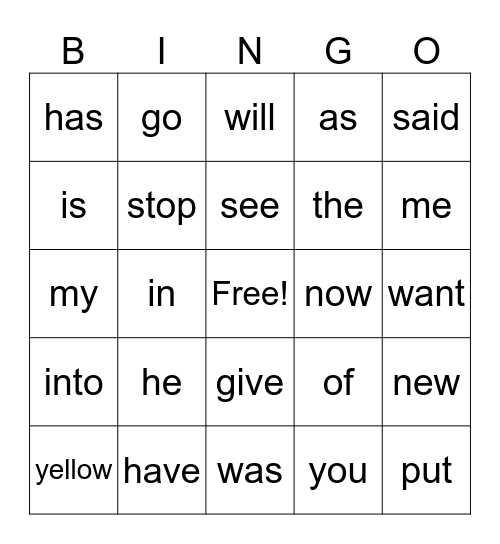 Red Words Bingo Card