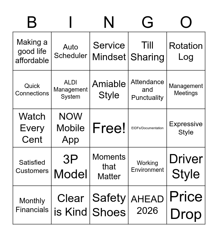 ALDI BINGO Card