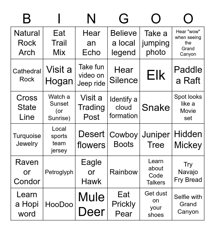 BLACKOUT BINGO ARIZONA/UTAH Bingo Card