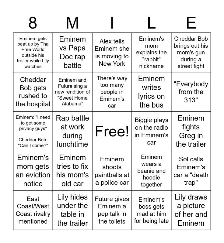 8 Mile Bingo Card