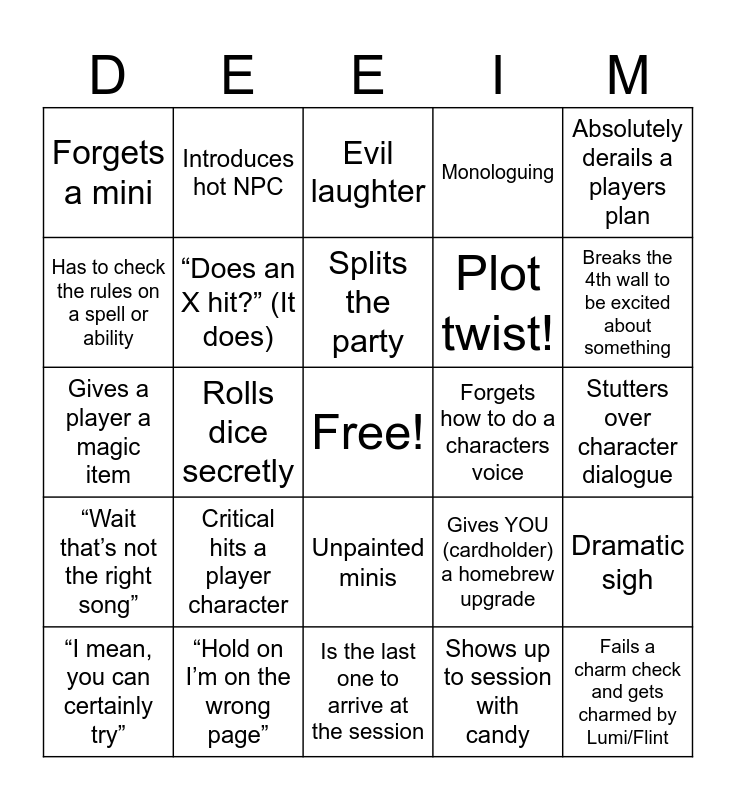DM Bingo! Bingo Card