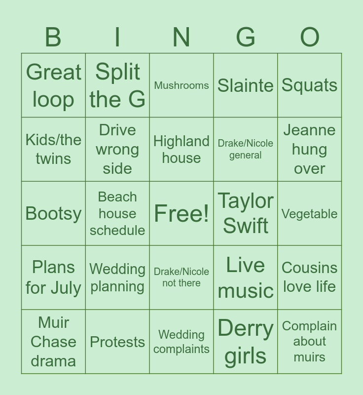 Ireland Trip Bingo Card