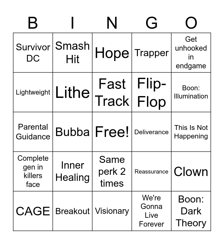 Chaos DBD Bingo Card