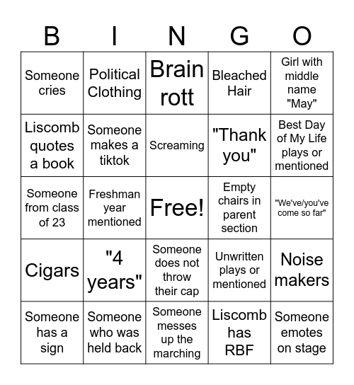 25 Grad Bingo Card