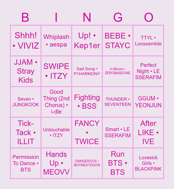 K-pop lotto Present K Bingo Card