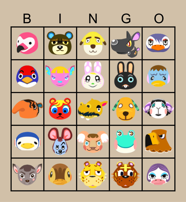 ACNH Villager Hunt Bingo Card