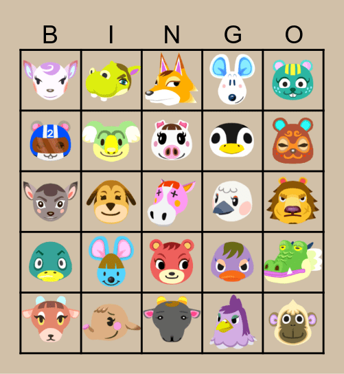 ACNH Villager Hunt Bingo Card