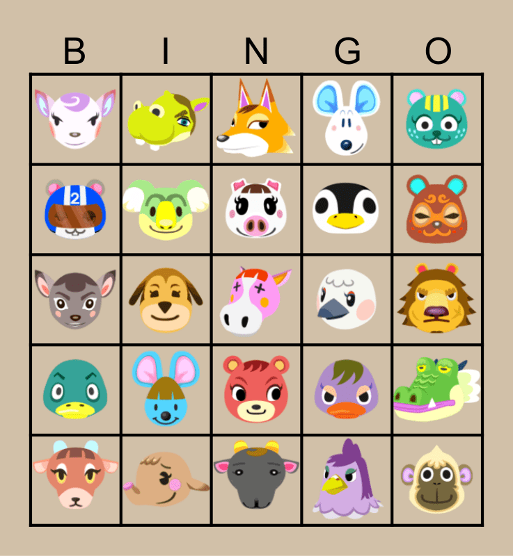 ACNH Villager Hunt Bingo Card