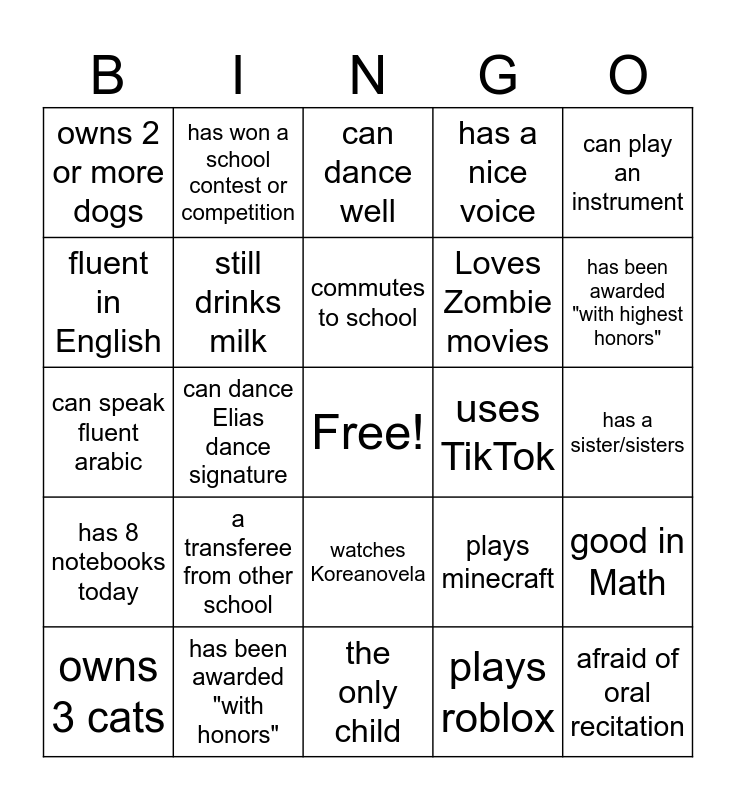 HUMAN BINGO CARD Bingo Card