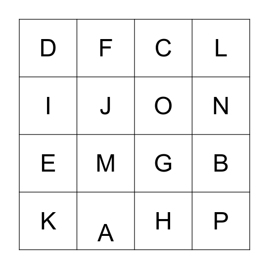 UPPERCASE BINGO Card