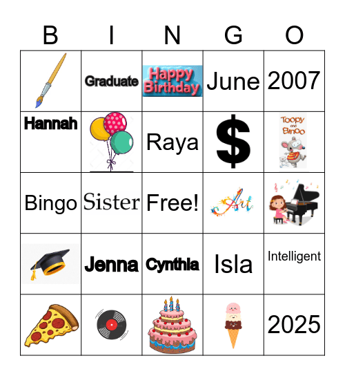 Jenna’s 18th Birthday Bingo Card