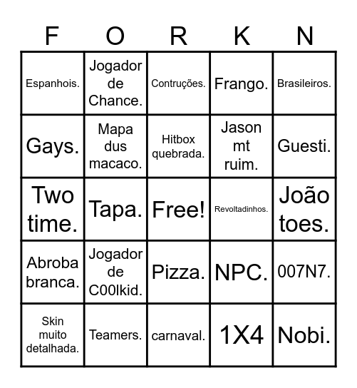 Forsaken Bingo Card