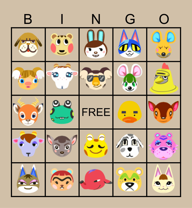 ACNH Villager Hunt Bingo Card