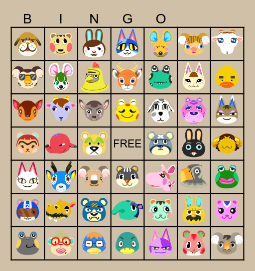 ACNH Villager Hunt Bingo Card