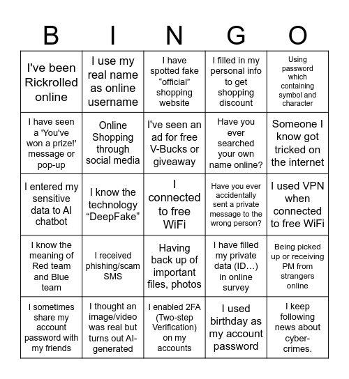 Cybersecurity Bingo Card